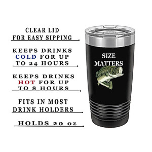 Rogue River Tactical Large Funny Fishing 20 Ounce Travel Tumbler Mug Cup w/Lid Size Matters Joke Fishing Gift Fish Black