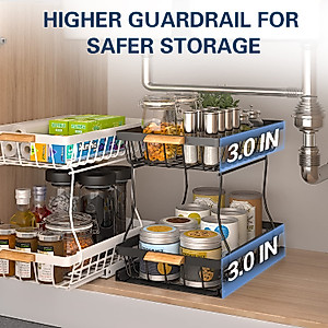 HTOH 2 Tier Under Sink Organizer with Sliding Storage Drawer, Pull Out Cabinet Organizer, Multi-purpose Slide-Out Storgae Basket with Handles for Kitchen, Bathroom