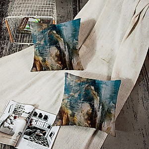 Emvency Set of 2 Throw Pillow Covers Modern Abstract Messy Turquoise Black and Brown Retro Painting Decorative Pillow Cases Home Decor Standard Square 18x18 Inches Pillowcases