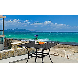 LEVELEVE 1 Piece Patio Dining Table,Outdoor Furniture 38"x 38" Metal Slatted Table with 1.5" Umbrella Hole,Outside Porch Deck Balcony Backyard Table(Square)