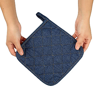 100% Cotton Potholders Kitchen Everyday Basic Terry Pot Holder Heat Resistant Large Coaster Hot Pads Kit Trivets Set for Cooking and Baking Set of 3 Dark Blue