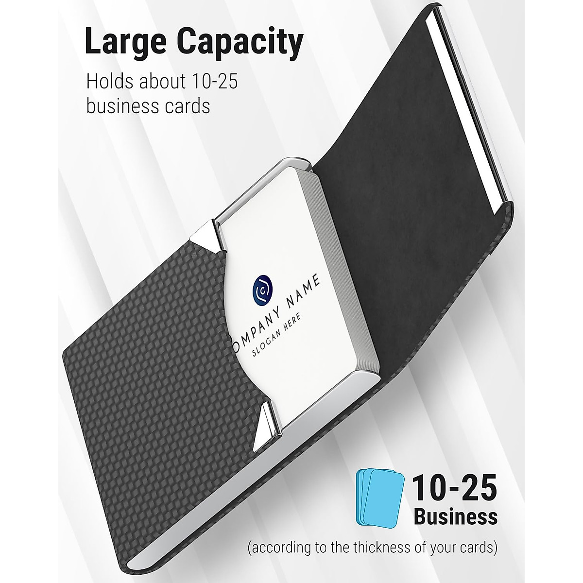 MaxGear Business Card Holder, PU Leather Business Card Case Pocket Card Holders for Men or Women, Metal Slim Name Card Holder RFID Blocking Business Card Carrier with Magnetic Closure, Black Carbon