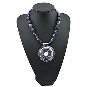 Bocar Statement Aquamarine Seed Beads Chunky Collar Pendant Necklace (NK-10343-navy blue)