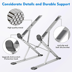 MIENOW Laptop Desk Stand Adjustable Height, Aluminum Foldable Laptop Stand Computer Riser Ergonomic Portable Travel Laptop Holder Fit for Notebook, MacBook Air/Pro, Dell, HP and Lenovo 10''-15.6''