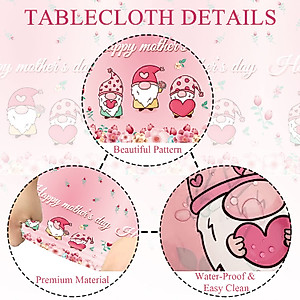 FANPROMS Mother's Day Tablecloth Rectangle 2 Pack 54x108 Inch Pink Tulip Table Cloth for Happy Gnomes Table Cover Waterproof Disposable Tablecloth for Best Mom Day Party Dinner Decor