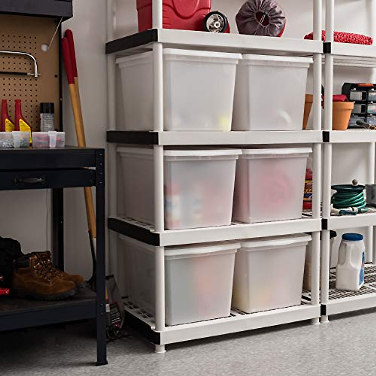 IRIS USA 68 Qt. Plastic Storage Container Bin with Latching Lid, 6 Pack, Stackable Nestable Box Tote Closet Organization School Art Supplies Towels Blankets Comforters Sleeping Bags - Pearl