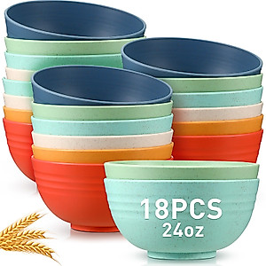 18 Pcs Unbreakable Cereal Bowls 24 Oz Microwave and Dishwasher Safe Wheat Straw Fiber Lightweight Bowl Soup Bowls Microwavable Kitchen Bowls for Serving Salad Rice Pasta Dishes Oatmeal (Soft Colors)