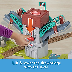 ​Thomas & Friends Toy Train Set Talking Bulstrode & Which-Way Bridge Track Playset with Sounds & Percy Engine for Kids Ages 3+ Years