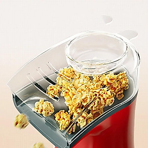 Dzmb quick and easy hot air popcorn machine with measuring cup, oil-free popcorn machine with on/off switch is suitable for family movie night parties. (Red)