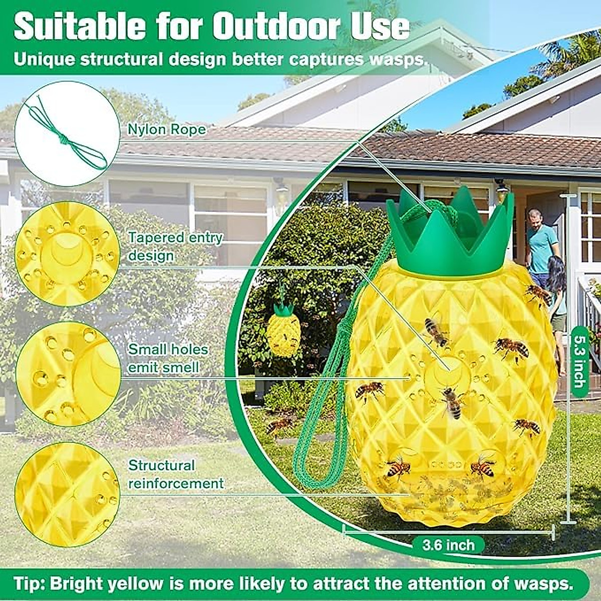 Wasp Traps Catcher - Honey Bee Trap, Insect Catcher, Wasp Trap, Bee Trap, Outdoor Wasp .Reusable Insects Traps Bee Catcher for Hornets, Yellow