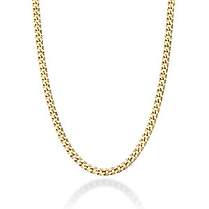 Miabella Solid 18K Gold Over 925 Sterling Silver Italian 2.3mm Diamond Cut Cuban Link Curb Chain Necklace for Women Men, Made in Italy (Length 18 Inches (women's average length))