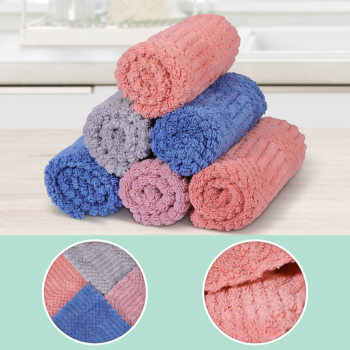 Dish Cloths - Dish Towels Ultra Absorbent, 12 Pack Dish Towels for Kitchen, Reusable Cleaning Towels Easy Care, Durable Kitchen Towels, Cleaning Rags 11.8 inch X 11.8 inch Drying Fast