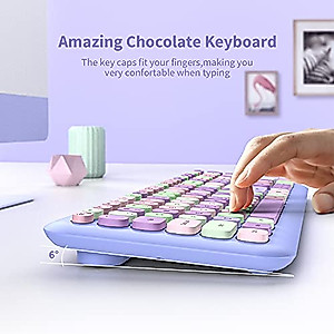 Wireless Keyboard and Mouse Combo, 2.4GHz Full-Sized Colorful Cute Keyboard Mouse Set with Retro Typewriter Flexible Round Keys for Windows, Computer, Laptops, PC Purple Colorful