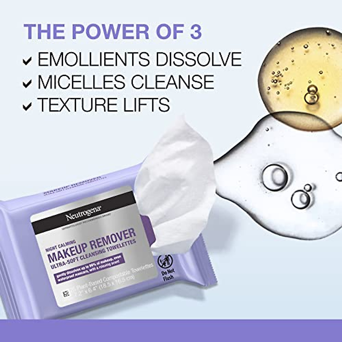 Neutrogena Night Calming Cleansing Makeup Remover Face Wipes, Nighttime Facial Wipes to Remove Dirt & makeup, Leaves Skin Feeling Calm, Alcohol-Free, 100% Plant Based Cloth, 25 ct, Twin Pack