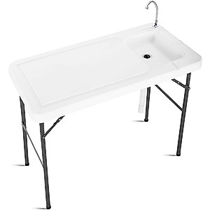 ReunionG Fish Cleaning Table, Folding Camping Cutting Table w/ Sink & Faucet, Portable Outdoor Fish Cleaning Station for Garden, Picnic and RV