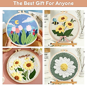 21PC Punch Needle Embroidery Kits Adjustable Punch Needle Tool, Wooden Handle Embroidery Pen, Hoops, Punch Needle Cloth, Punch Needle Kit Adults Beginner DIY Craft, Perfect Decoration and Gifts