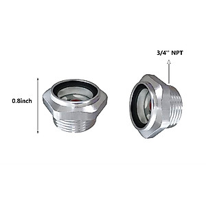 3/4inch NPT Air Compressor Oil Sight Glass 1'' OD Male Thread Aluminum Alloy Hex Oil Level Sight Glass Window Oil Liquid Level Gauge For Air Compressor Gearbox Pump Tank(3/4''NPT-2pcs)