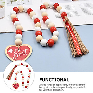 ABOOFAN Valentines Day Wood Beads Garland Tassel Heart Tassel Garland Farmhouse Rustic Beads with Jute Rope for Valentines Day Wall Hanging Decor