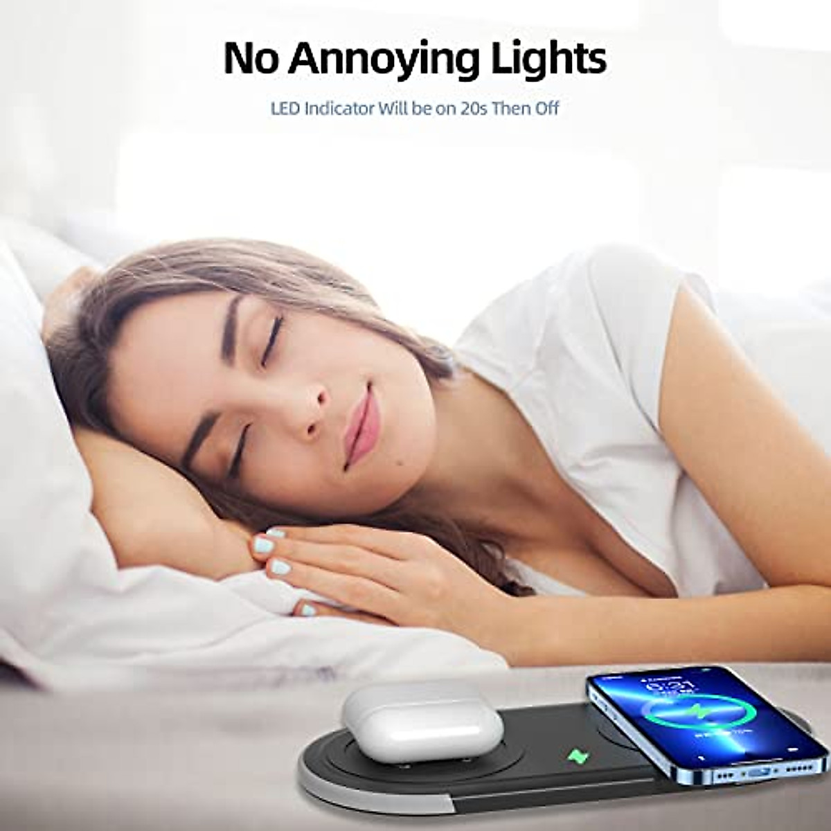 Dual Wireless Charger Pad, Dual 15W Max Fast Charging Wireless Charging Pad for All Wireless-Charging-Enable Phones Galaxy iPhone AirPods 2-in-1 Type C Cable Included (No AC Adapter)