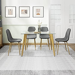 Bacyion 47" Dining Table Set for 4-5 Piece Kitchen Table and Chair, Rectangle Tempered Glass Table with 4 Faux Leather Side Chairs, Modern Dining Room Table Set for Dining Room, Kitchen, Deep Grey