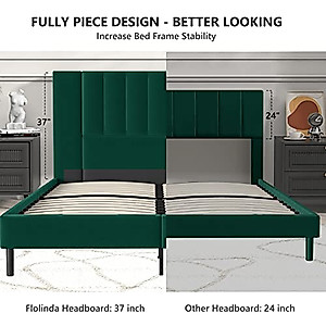 Flolinda King Size Platform Bed Frame with Velvet Upholstered Headboard and Wooden Slats Support, Fully Upholstered Mattress Foundation/No Box Spring Needed/Easy Assembly, Green