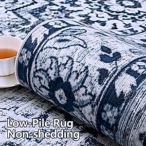 YJ.GWL Boho Area Rug 4x6, Persian Washable Bedroom Rug, Soft Oriental Distressed Accent Rugs for Living Room Dining Room, Non-Slip Non-Shedding Low-Pile Entryway Rug Floor Carpet, Blue