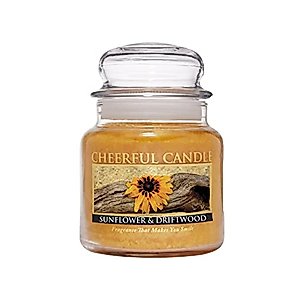 A Cheerful Giver - Sunflower & Driftwood - 16oz Medium Scented Candle Jar with Lid - Cheerful Candle - 80 Hours, Candles Gifts for Women, Yellow