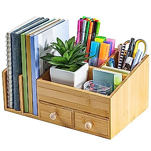 Bamboo Desk Organizer and storage,Bamboo Desk Drawer Desktop Organization Box for Office Home Toiletries Supplies Vanity,No Assembly Required