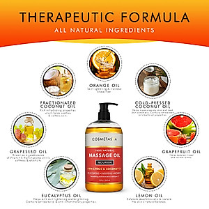 Cosmetasa Luxury Spa Treatment Gift Set- Relaxation, Nourish and Sore Muscle Massage Oil with Hot Stones, Roller Ball and Thumb Saver Massage Tools