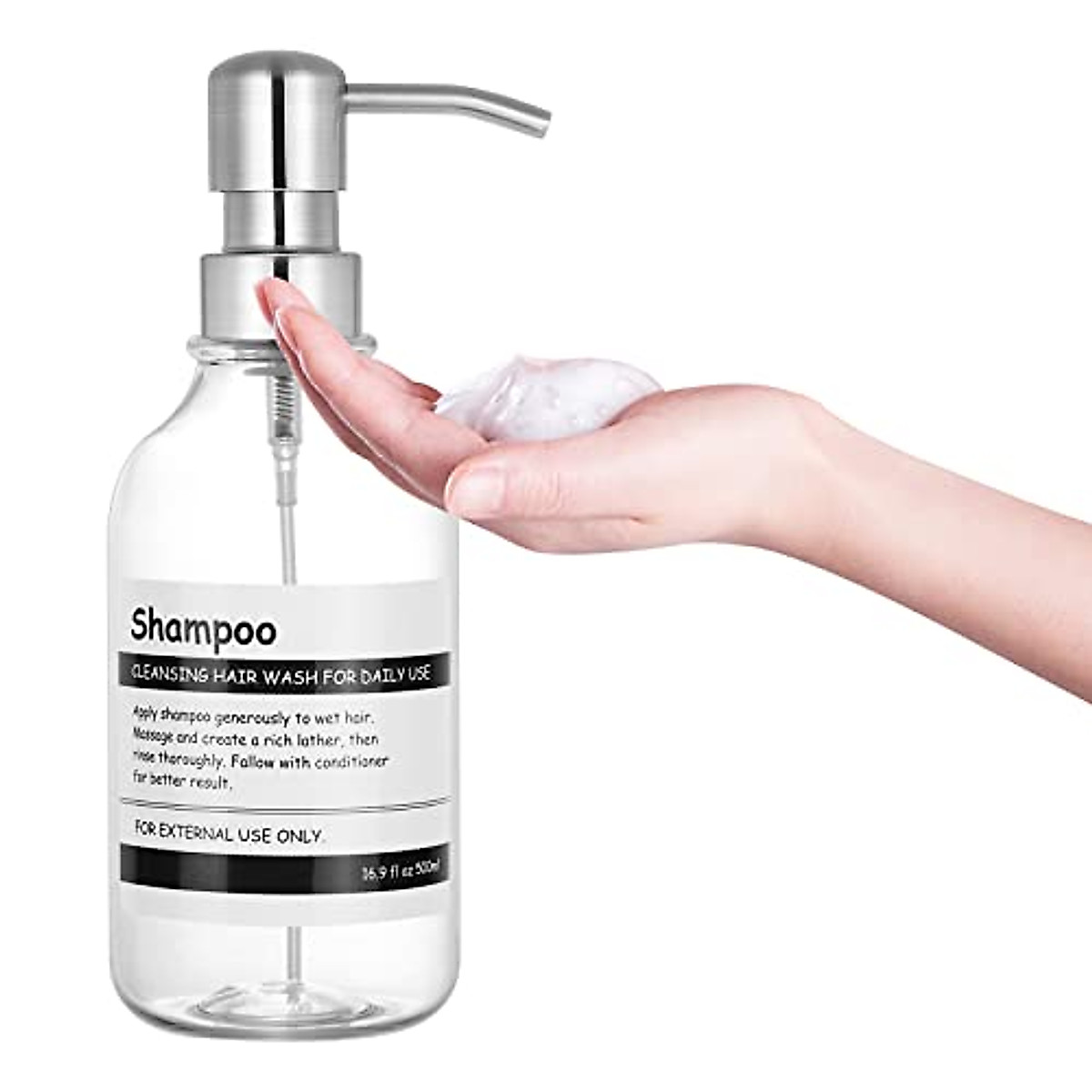 4 Set Foaming Hand Soap Dispenser Bathroom, Brushed Nickel Stainless Steel Foam Dispenser (Stainless Steel Pump + Clear Bottle)