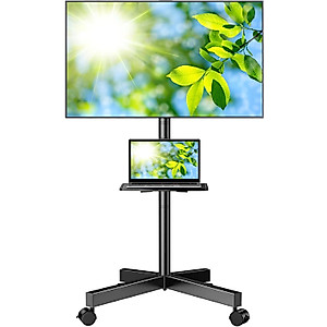 PERLESMITH Mobile TV Stand for 23-60 Inch LCD LED Flat/Curved Panel Screen TVs, Tilt TV Cart Max VESA 400x400 Portable TV Stand with Laptop Shelf Rolling Floor TV Stand Holds up to 88Lbs (PSTVMC06)