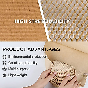 Besitek Honeycomb Packing Paper Wrap 15" x200' Sustainable Alternative to Bubble Cushioning Wrap for Moving/shipping/packing Roll with 20 Fragile Sticker Biodegradable & Fully Recylable