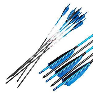 Linkboy Archery Carbon Arrows Hunting Practice Target Arrows Fluorescent Blue with Removable Tip for Compound Recurve Long Bows, Spine 500/32inch, Pack of 12PCS