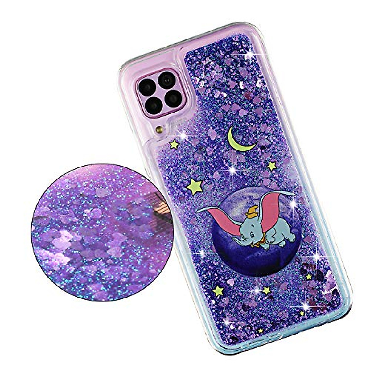 OOPKINS Glitter Liquid Case for Huawei P40 Lite for Girl Sparkle Floating Shiny Quicksand Clear Soft TPU Silicone Shockproof Protective Bumper Thin Cover for Huawei P40 Lite Dream Dumbo HIX