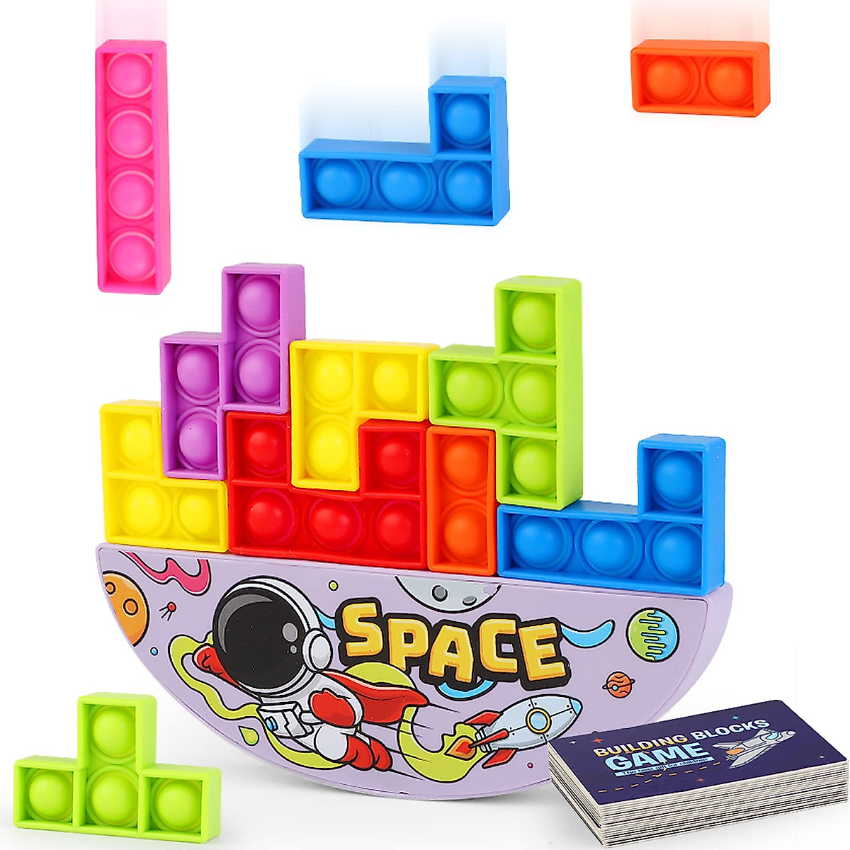 Pop Push it Poppers Fidget Toy Building Block Stacking Games Jigsaw Puzzle Bubble Dots Stack Cube Challenge Sensory Toys for Kids and Elderly