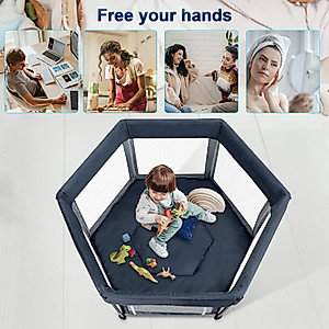 Baby Playpen, Bellababy Extra Large Playard, Kids Activity Centre, Portable with Soft Mattress & Storage Bag, Anti-Skid Pads, Lightweight, Indoor-Outdoor
