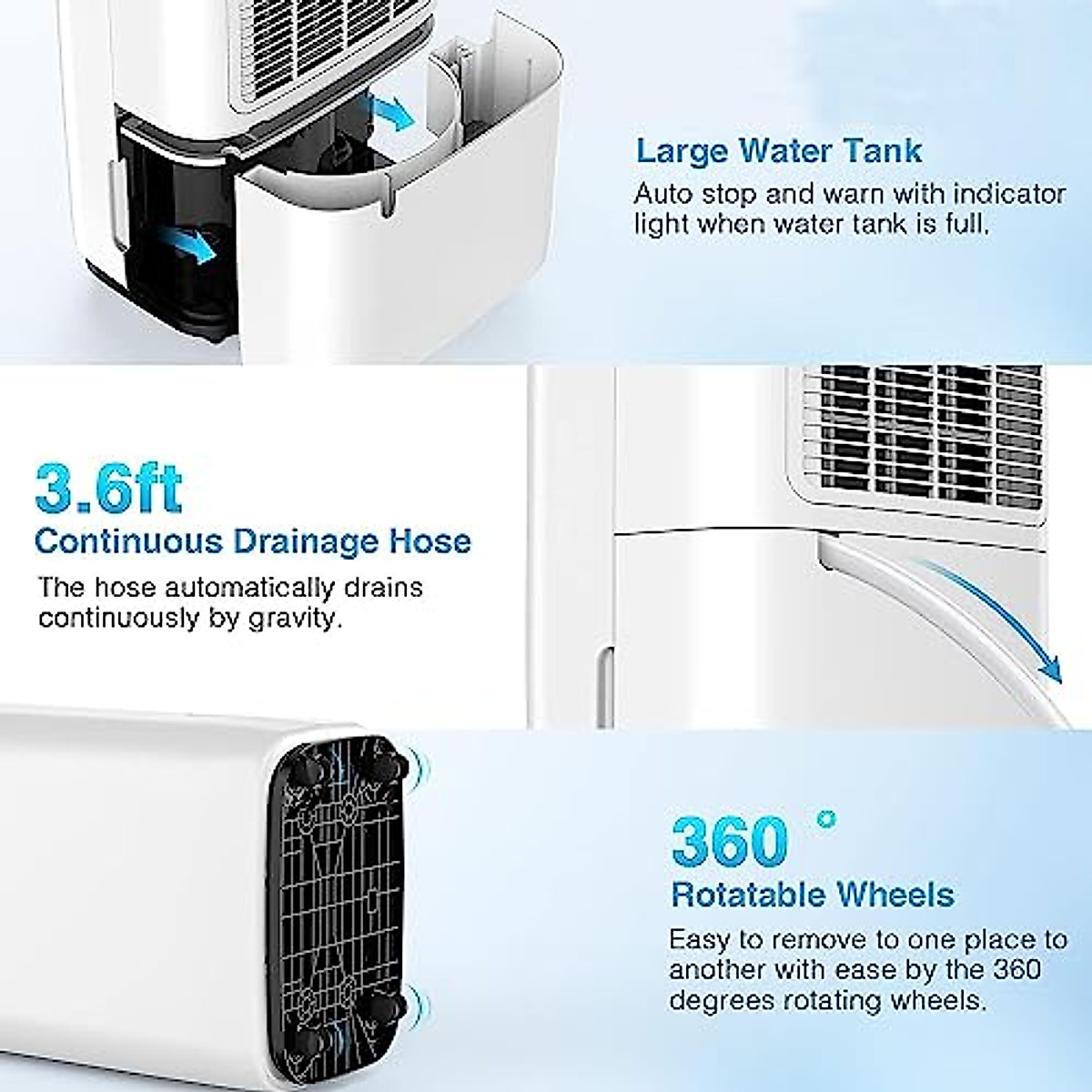 HUMILABS Dehumidifiers for Large Room or Basements, 50 Pint for 4500 Sq.ft Dehumidifier with 135oz Water Tank, Drain Hose and Wheels, Intelligent Humidity Control, Laundry Dry, Auto Defrost, 24H Timer