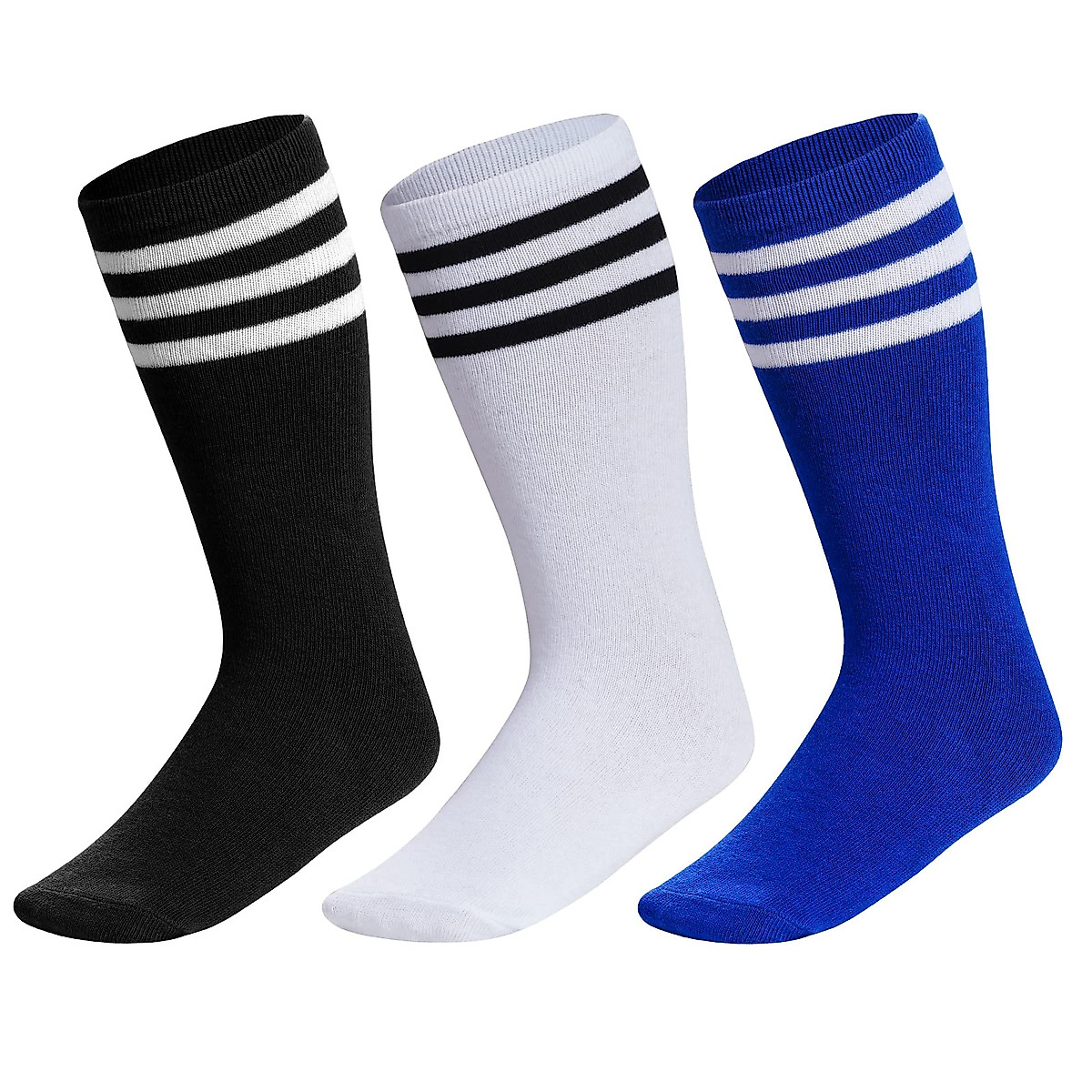 Dxhycc 3 Pairs Kids Soccer Socks Stripes Knee High Tube Socks School Cotton Uniform Sports Socks for Toddler Girls and Boys