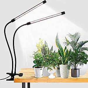 GooingTop LED Grow Light,6000K Full Spectrum Clip Plant Growing Lamp with White Red LEDs for Indoor Plants,5-Level Dimmable,Auto On Off Timing 4 8 12Hrs