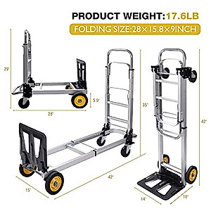 Oyoest Aluminium Hand Truck Dolly Heavy Duty 440lbs Capacity 2 in 1 Convertible Folding Hand Truck with Pneumatic Wheels and Telescoping Handles,Portable Dolly Cart with Bungee Cords for Moving.
