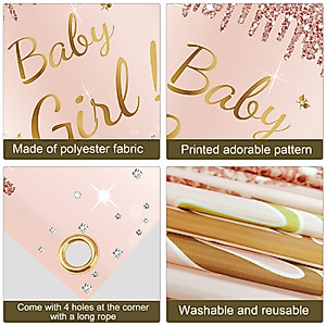 Baby Shower Decorations Baby Girl Banner, Pink Rose Gold Baby Girl Shower Backdrop Party Supplies, Pink Sweet Baby Shower Poster Background Photo Booth Props Decor