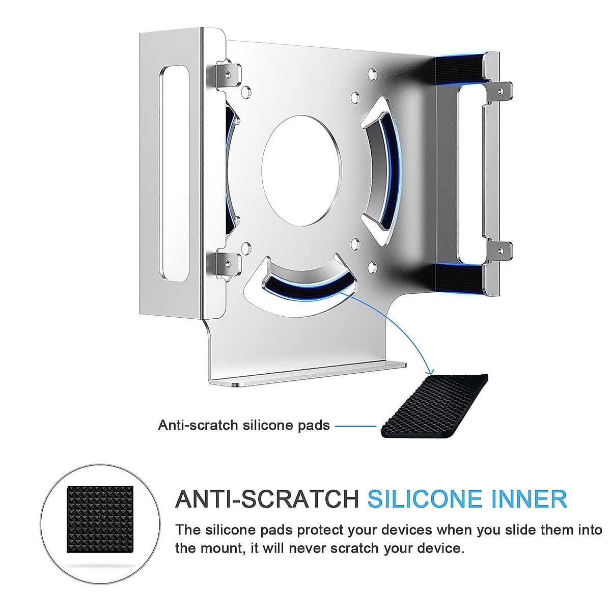 IFCASE Mac Mini Cooling Fan Mount, Behind Monitor, Under Desk, Wall Mount Cooling Fan Stand for Mac Mini 2010 to 2023 M2, Compatible VESA Holder with Anti-Scratch Pad (Silver)