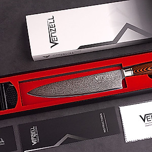 VENZELL Handmade 8 inch Chef Knife, 67-layer Damascus Stainless Steel Knife, HRC60±2 Professional Chopping Knife with Ergonomic PAKKA Wood Handle