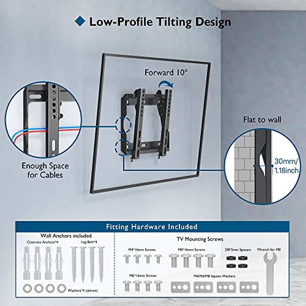 BONTEC Low Profile TV Wall Mount Bracket for Most 17-45 inch LED,OLED Flat Screen TVs, Ultra Slim Tilt Wall Mount up to 66LBS, Max VESA 200x200mm