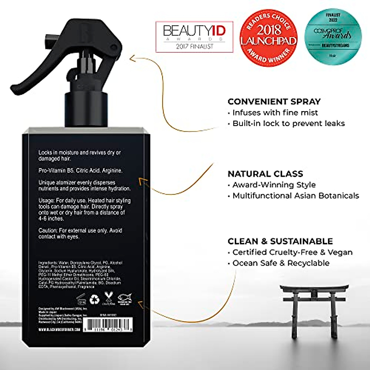 BLACKWOOD FOR MEN Hair Hydrator - Leave In Conditioner & Texturizing Spray - After Shower Deep Treatment for Shine & Repair - Natural Vegan Formula -Sulfate Free, Paraben Free, & Cruelty Free (9.2 Oz)