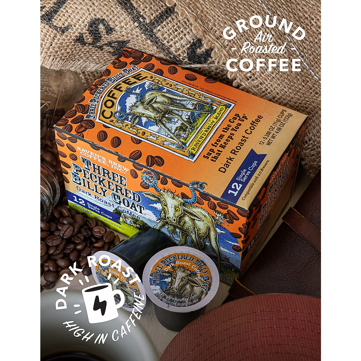 Raven’s Brew Coffee High Caffeine Dark Roast K-Cup Compatible Single Serve Pods — Three Peckered Billy Goat 12ct