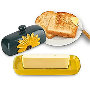 Butter Dish With Lid For Countertop Ceramic Butter Keeper Sunflower Butter Container Butter Holder Butter Tray Large Butter Dish Covered Butter Dish Farmhouse Butter Dish
