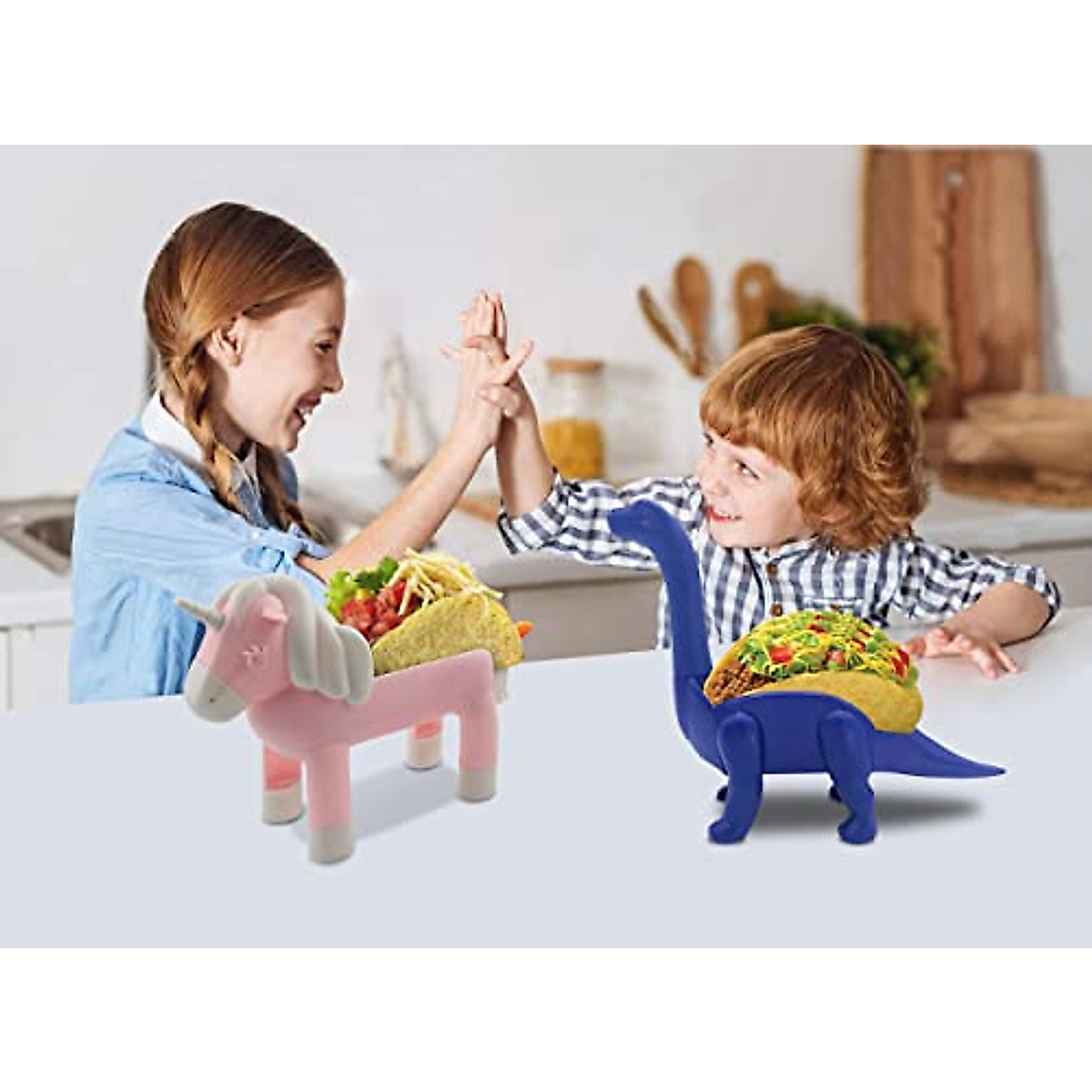 Unicorn Taco Holder Bundle with Blue Dinosaur Taco Holder for Kids