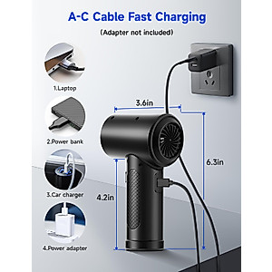 Compressed Air Duster,Fulljion 3-Gear to 51000RPM Electric Air Duster Portable Air Blower with LED Light, 6000mAhRechargeable Cordless Air Duster for Computer Keyboard Fast Charge(Black)