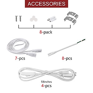 Kihung (8 Pack) LED T5 3FT Tube Light Fixture, 15W, 1800lm, 6500K, 3 Foot Linkable LED Shop Light Tube, Ceiling, Workshop, Corded Electric with Built-in ON/Off Switch